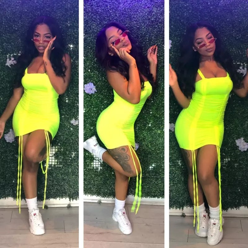 Neon Yellow Spaghetti Dress – MTO